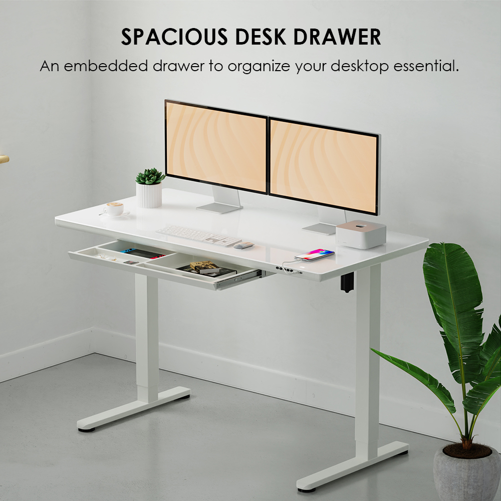 Electric Glass Tabletop Height-Adjustable Ergonomic Standing Desk with ...
