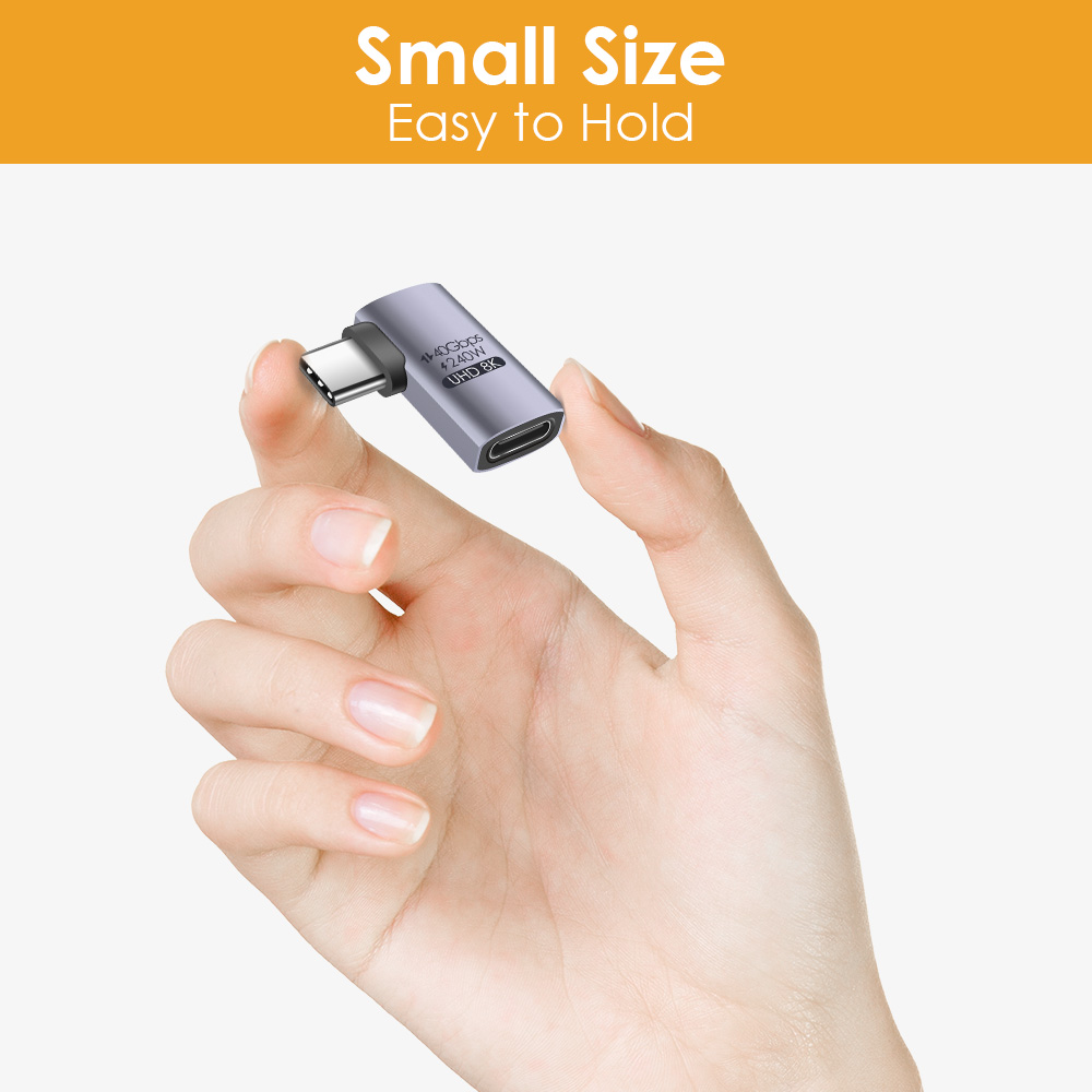USB-C Right Angle Adapter, 90 Degree, 40Gbps Data Transfer