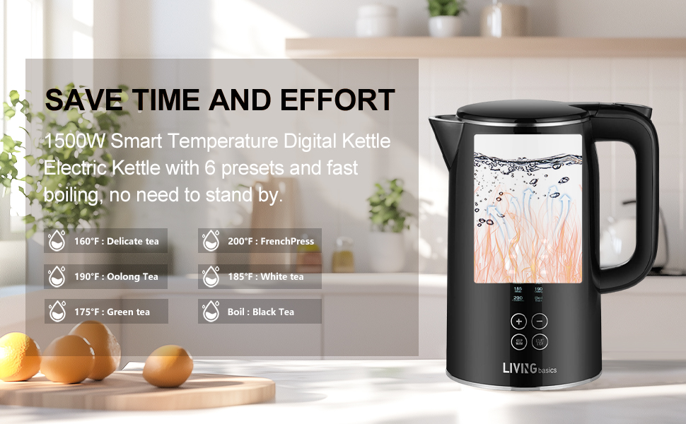 Smart Temp Digital Kettle Full Stainless Interior, Double-layer,1.7L ...