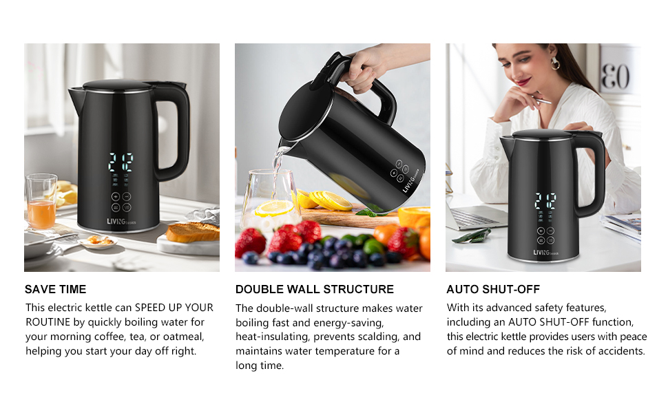 Smart Temp Digital Kettle Full Stainless Interior, Double-layer,1.7L ...
