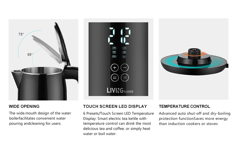 Smart Temp Digital Kettle Full Stainless Interior, Double-layer,1.7L ...