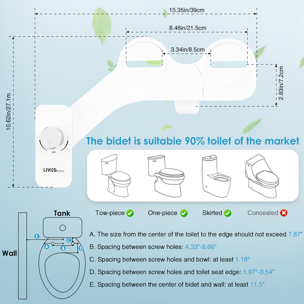 Ultra-Slim Bidet Attachment for Toilet Non-Electric Dual Nozzle Bidet ...