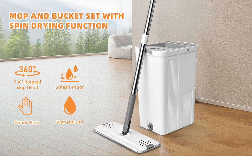 Hand-Free Self-Washing Flat Floor Cleaner Mop and Bucket Set