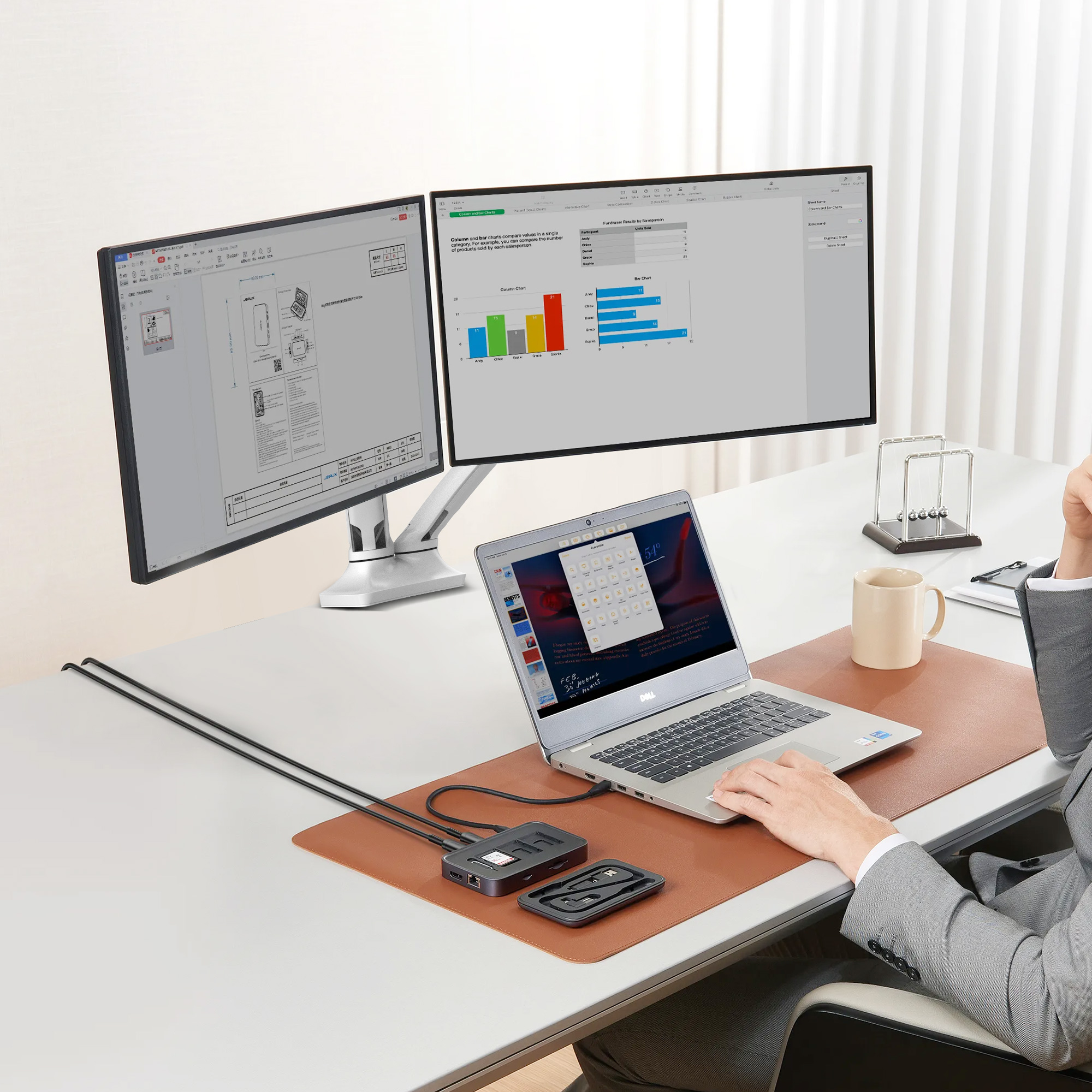 Dual Screen Desktop Mount for 17"-27" Monitors - PrimeCables