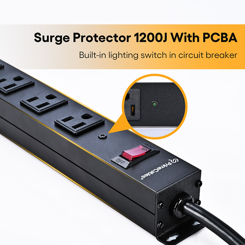 8 Outlet Wall Mountable Heavy Duty Power Strip, 1200J Surge Protector ...