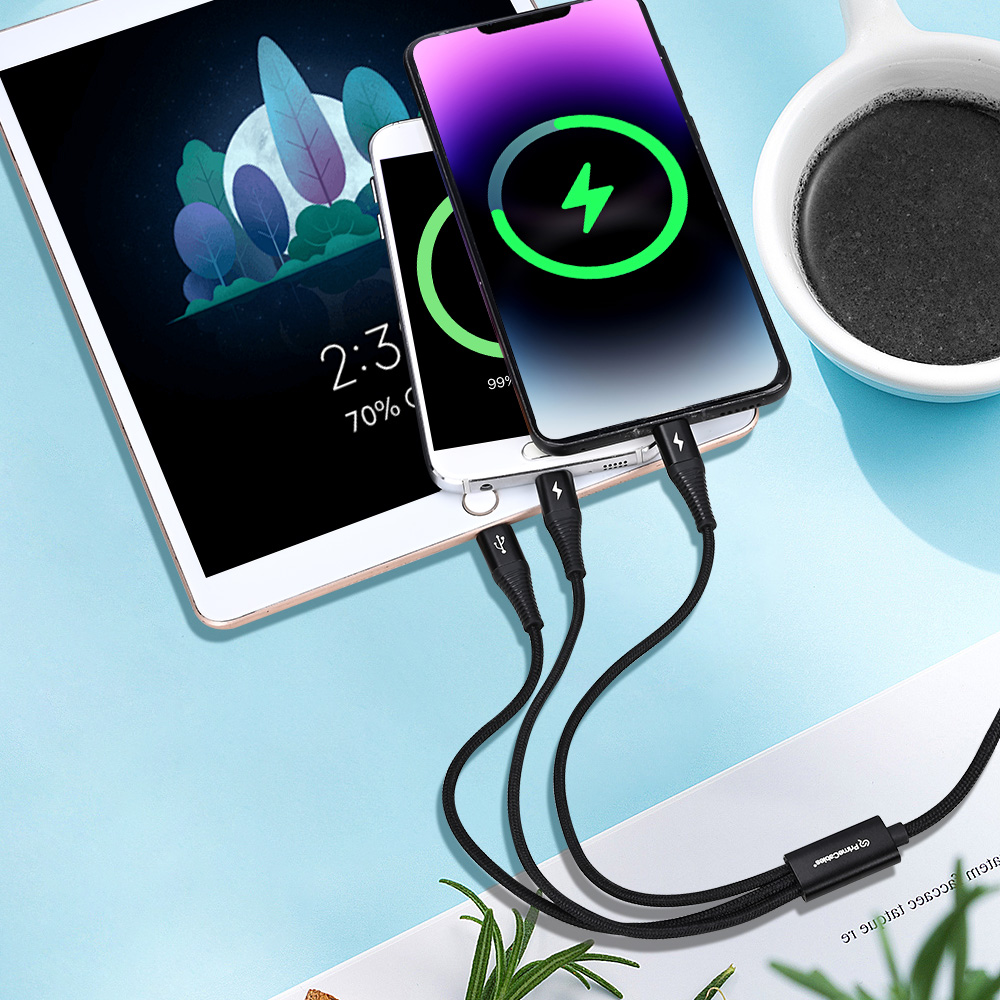 3 in 1 Nylon Braided USB A to Micro/Lightning/Type-C Charging Cable ...