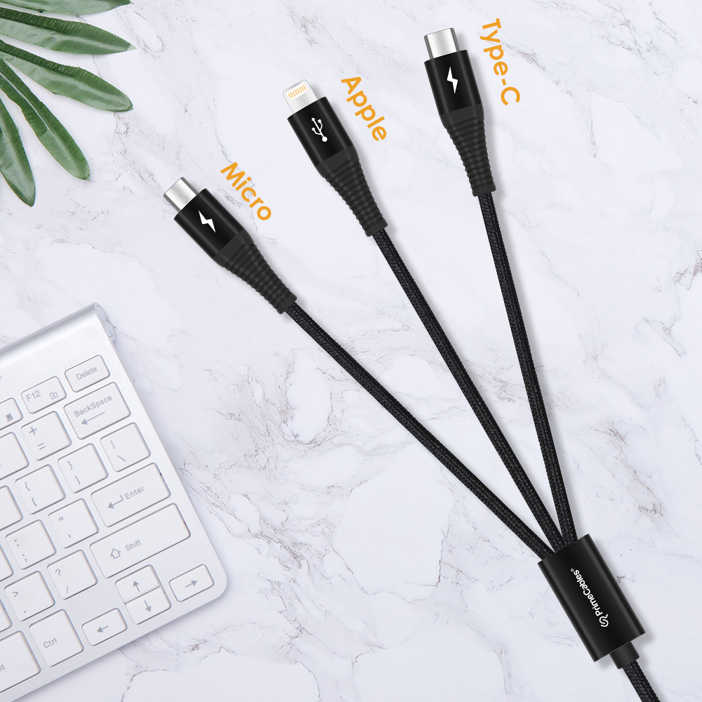 3 in 1 Nylon Braided USB A to Micro/Lightning/Type-C Charging Cable ...