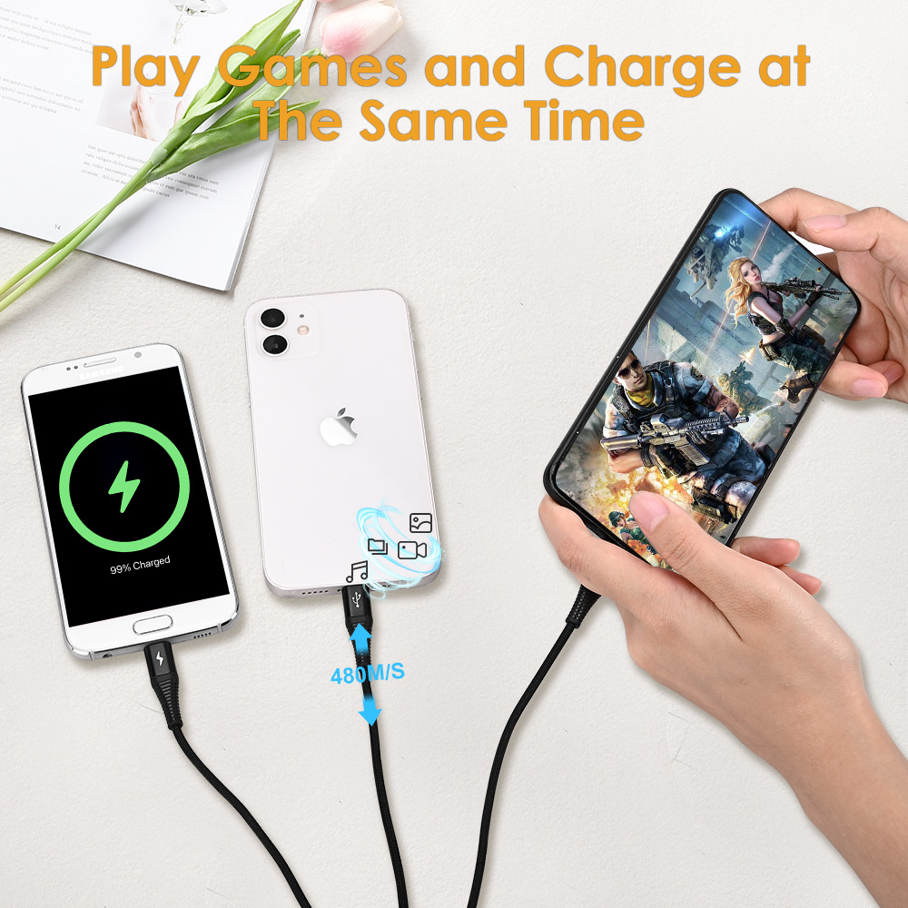 3 in 1 Nylon Braided USB A to Micro/Lightning/Type-C Charging Cable - PrimeCables®