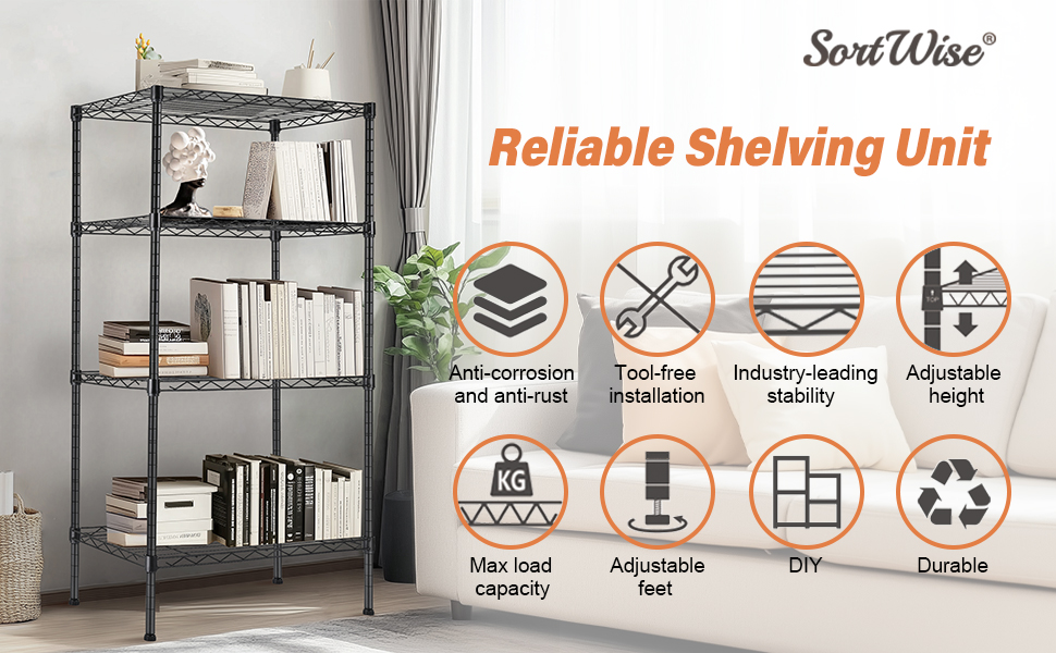 4 Tier Wire Shelving Storage Shelve Garage Tool Storage Rack for Garage ...