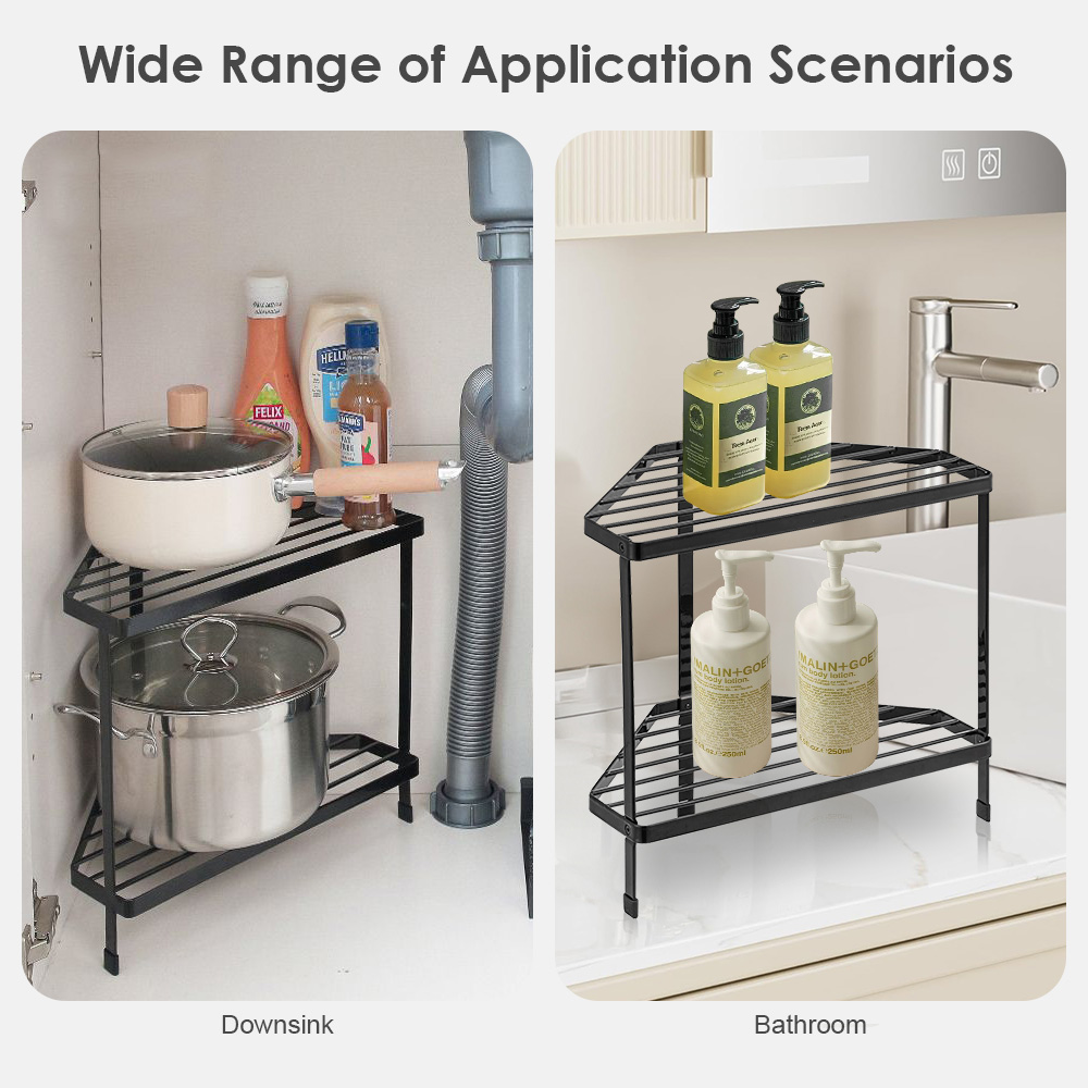 2-Tier Kitchen Metal Corner Rack Triangle Standing Storage Rack - STORA™