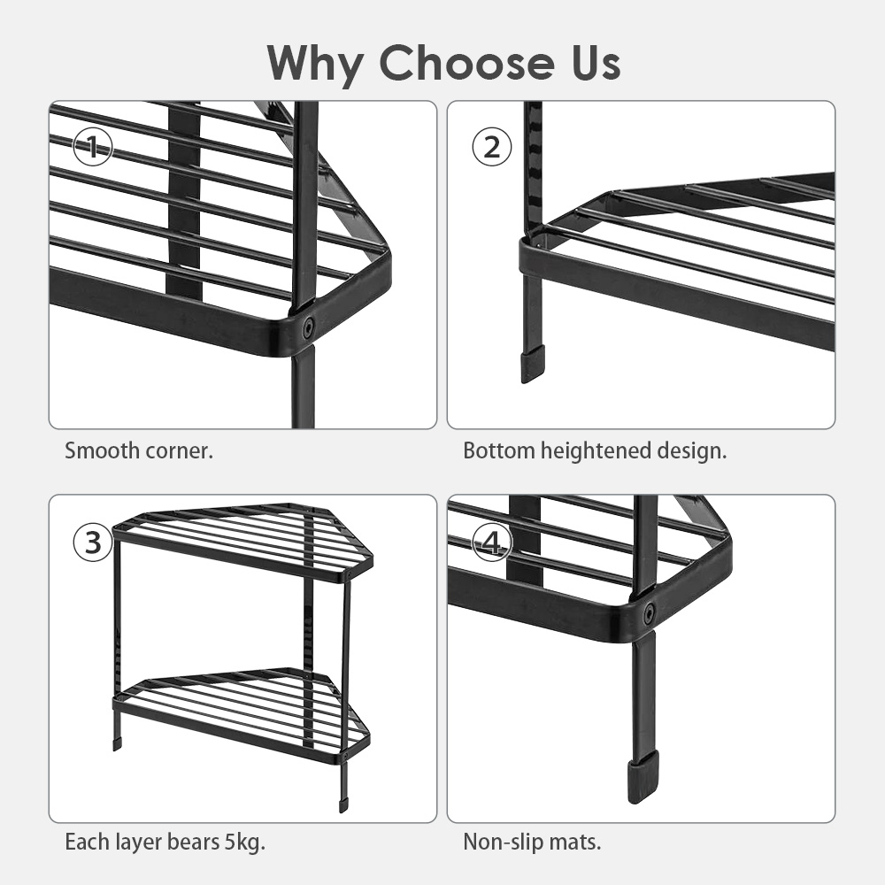 2-Tier Kitchen Metal Corner Rack Triangle Standing Storage Rack - STORA™