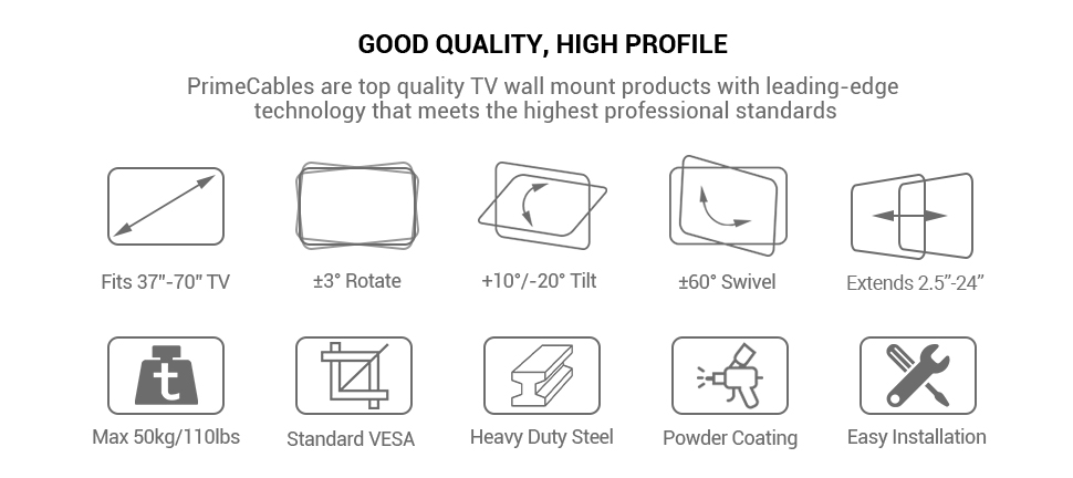 Full Motion TV Wall Mount for 37" to 70" TVs - PrimeCables