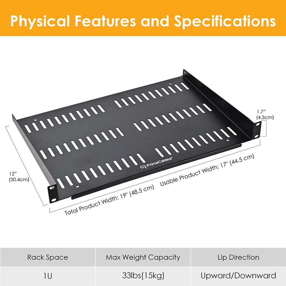 Universal Vented 1U Server Rack Shelf for 19" Network Equipment Rack ...