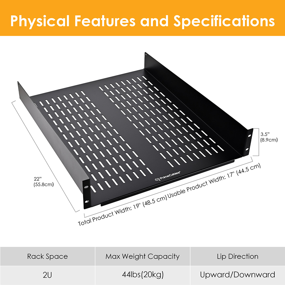 Universal Vented 2U Server Rack Shelf for 19" Network Equipment Rack ...