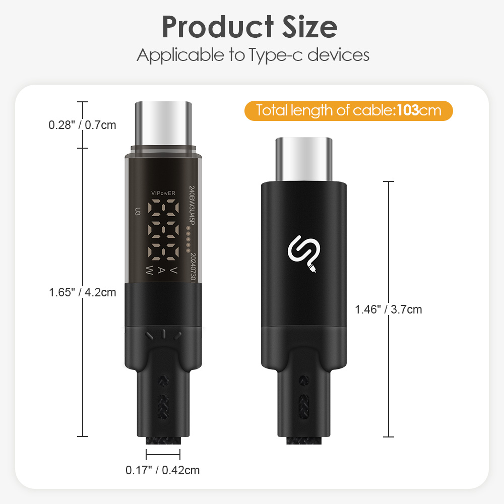3ft USB4 USB-C to USB-C Cable - 240W, 40Gbps, 8K