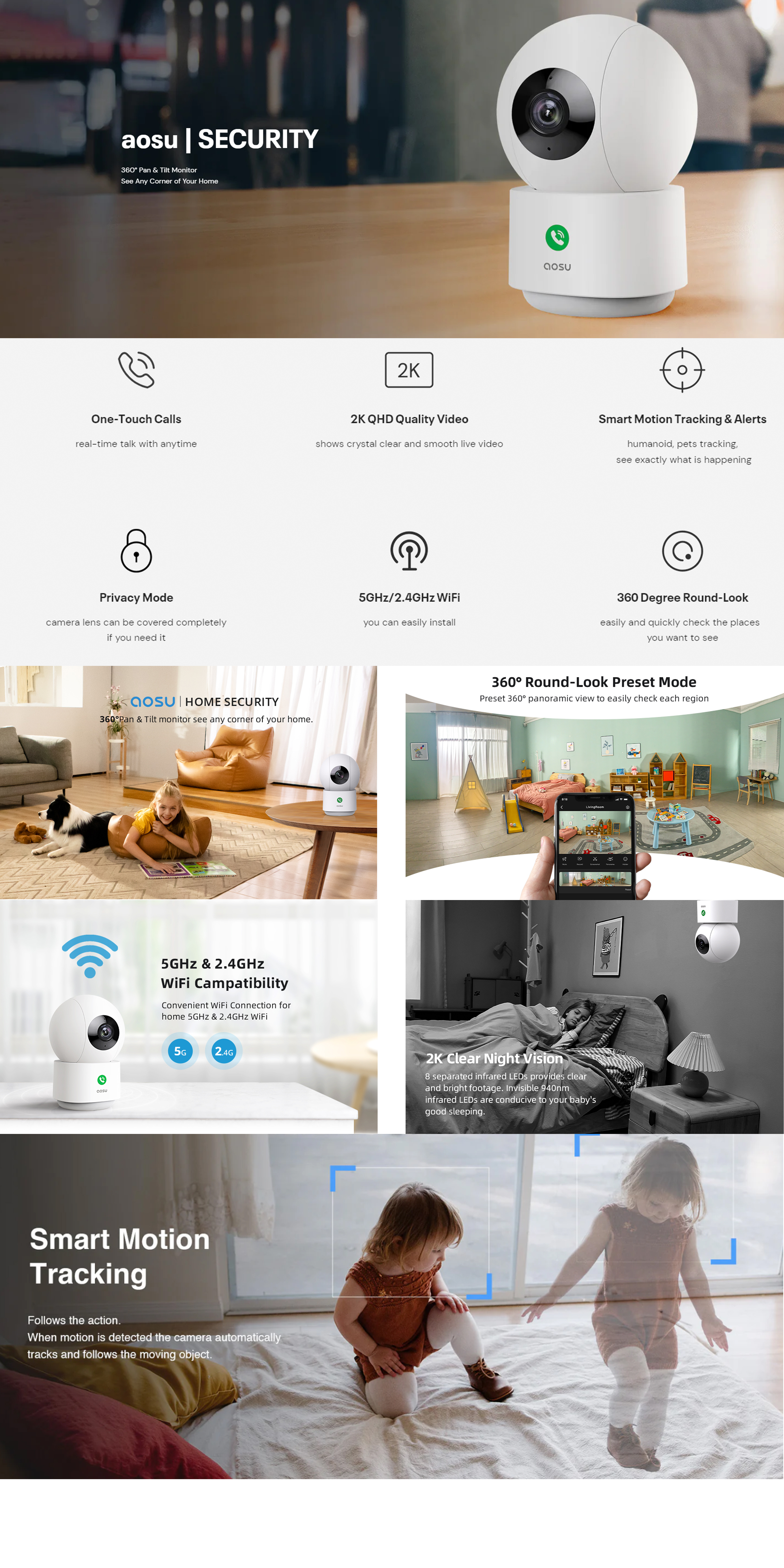 4MP Wireless Dual-Band Wi-Fi Smart Indoor Camera with One-Button Call ...