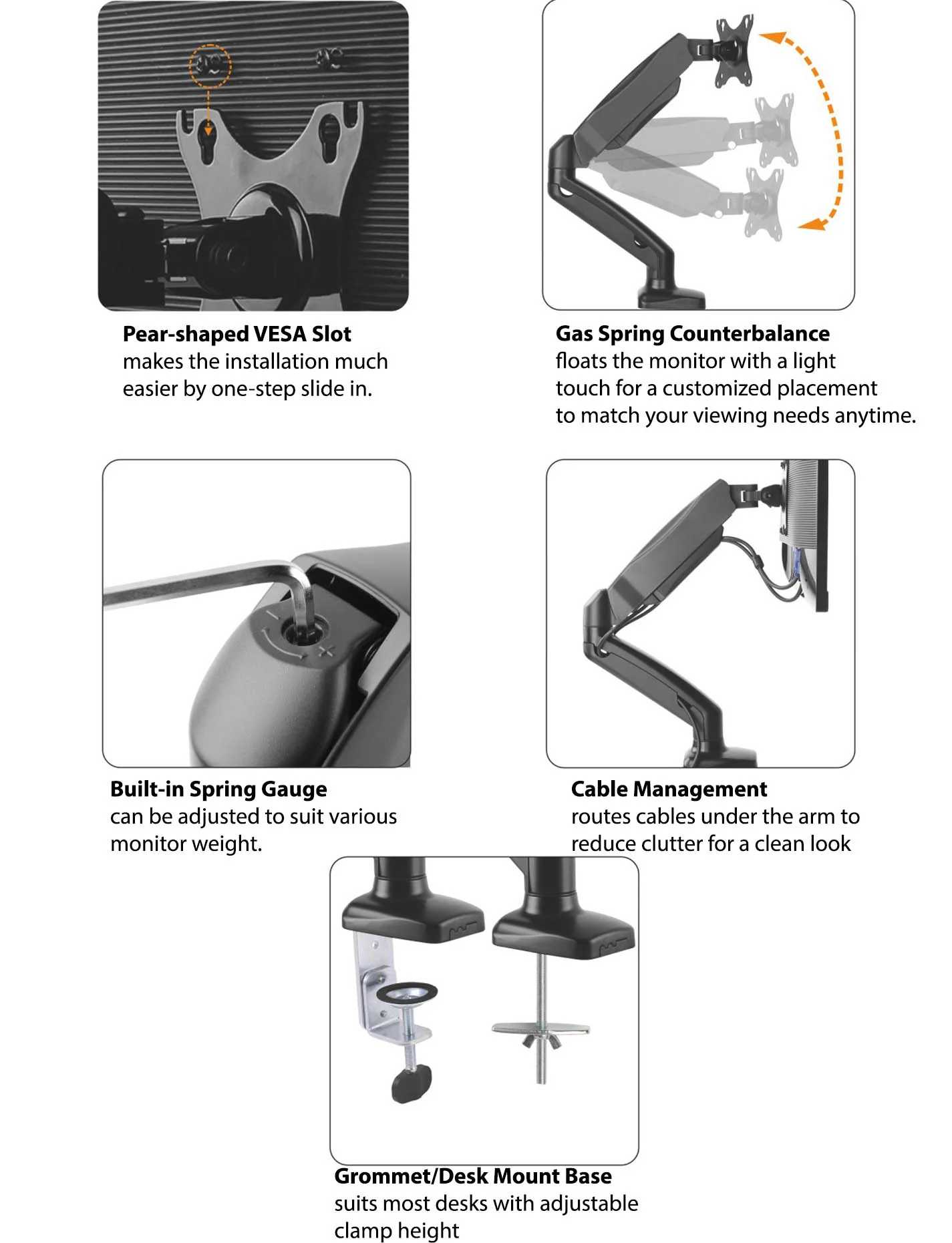 Desktop Display Mount, Full Motion, Dual Screen, VESA 100x100 (13-27 inch)