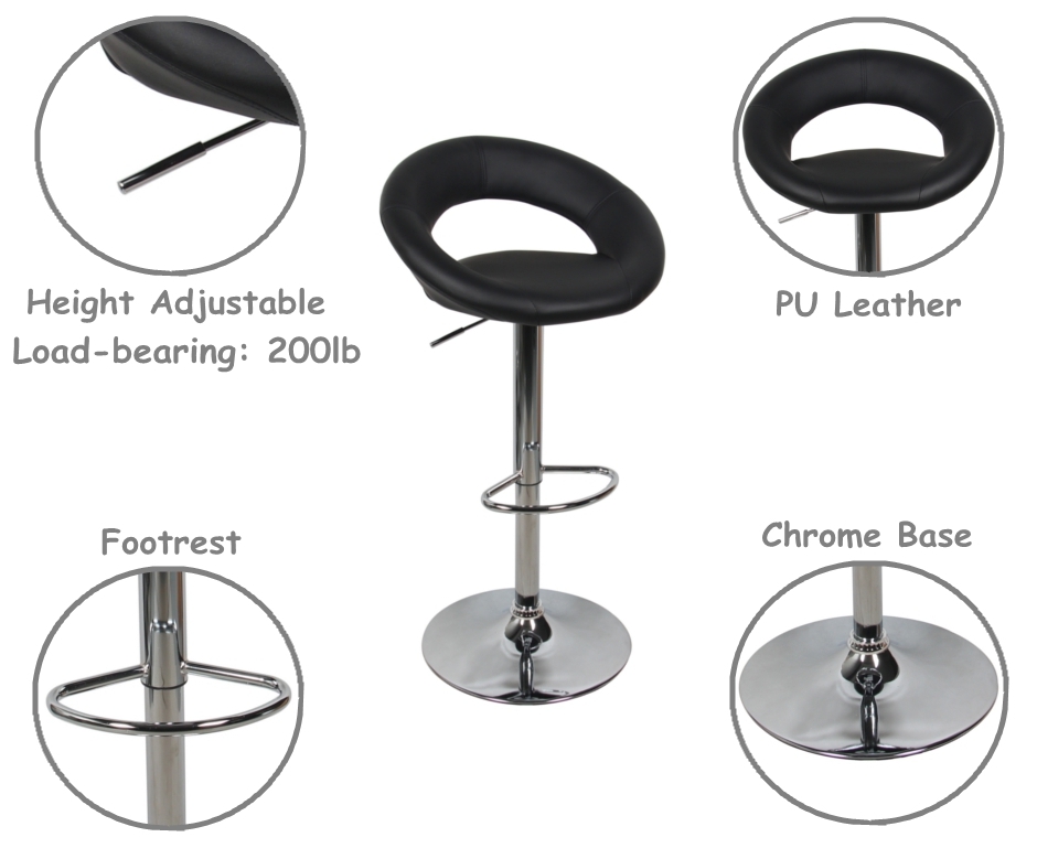 Bar Stool Adjustable Swivel Moon Shape - black