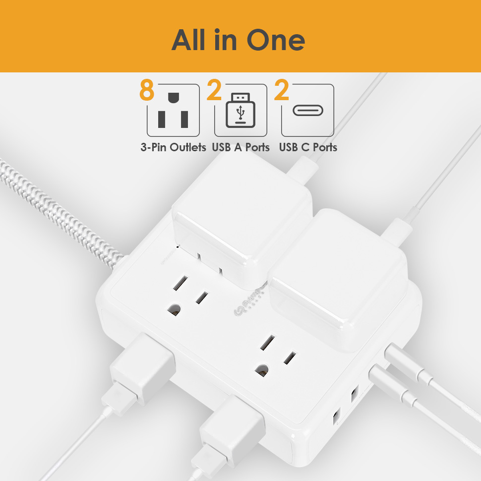 8 Outlets Surge Protector Power Strip with 4 USB (2 USB C) Ports, 1350J ...