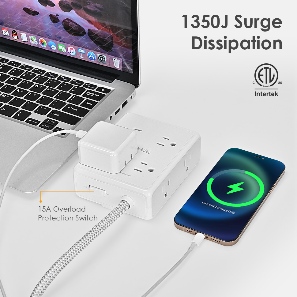 8 Outlets Surge Protector Power Strip with 4 USB (2 USB C) Ports, 1350J ...
