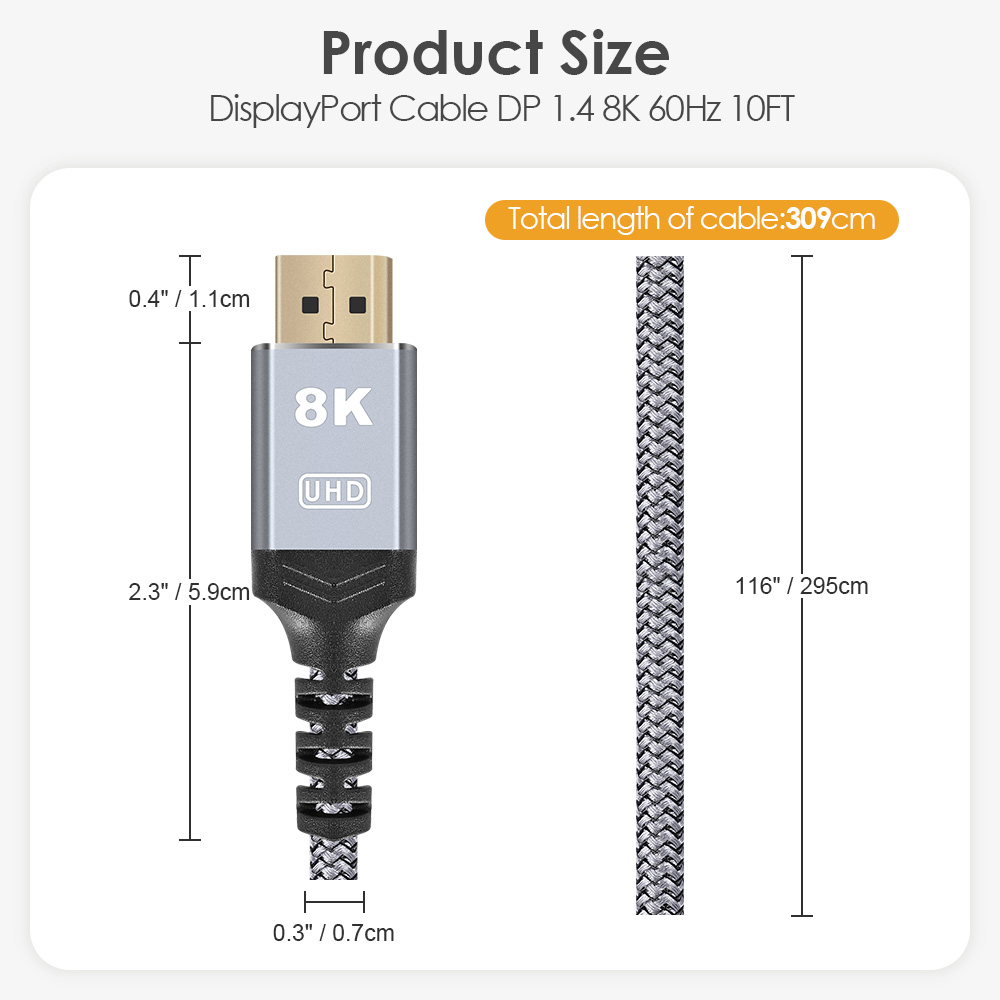 DisplayPort DP 1.4 M-M Cable Support 8K@60Hz, Support HDR, 32.4 Gbps ...