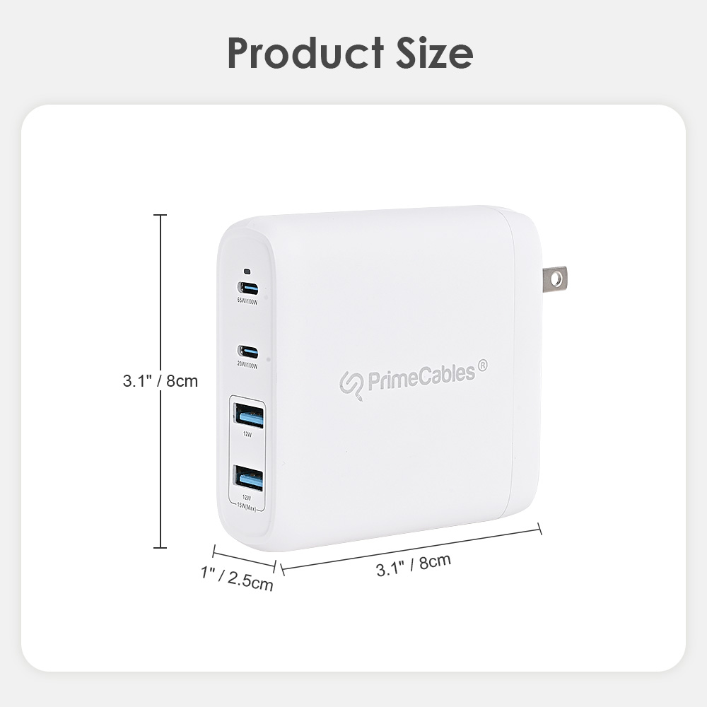 100W GaN Wall Charger with 2 USB-C (100W, 20W) & 2 USB-A Ports (12W ...