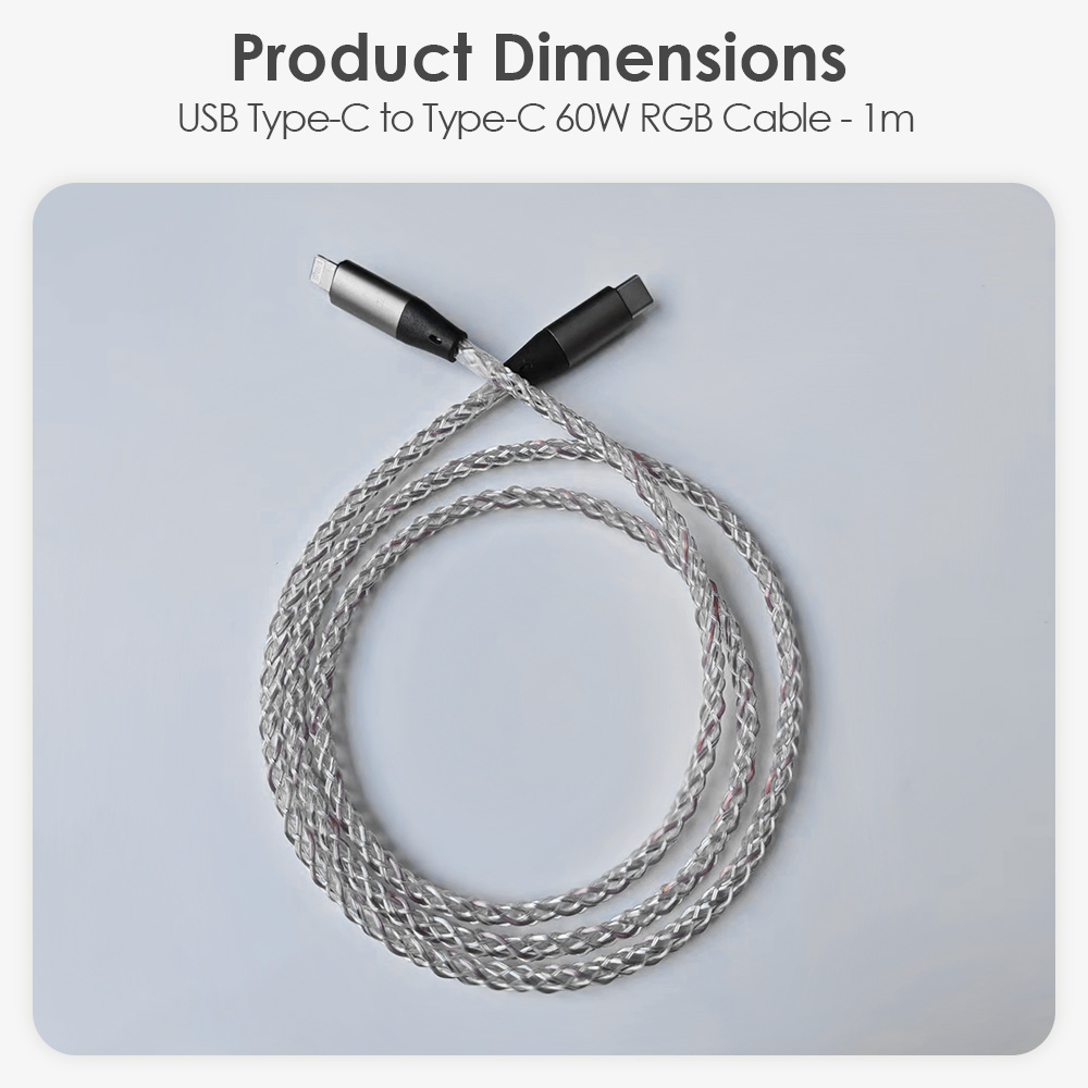 RGB Colorful USB Type C to Type C PD 60W Fast Charging Cable, 1M ...