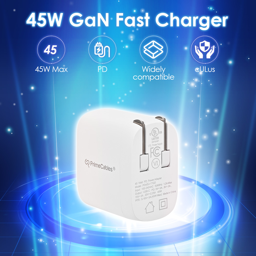 45W GaN USB-C PD Charger – Foldable Plug, UL Certified - PrimeCables®