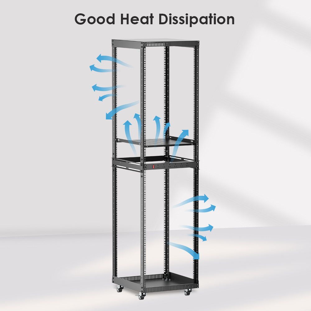 42U Mobile Open Frame Server Rack with Wheels + PDU (6 Outlets ...