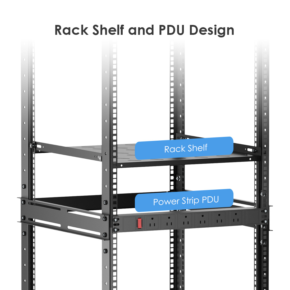 42U Mobile Open Frame Server Rack with Wheels + PDU (6 Outlets ...
