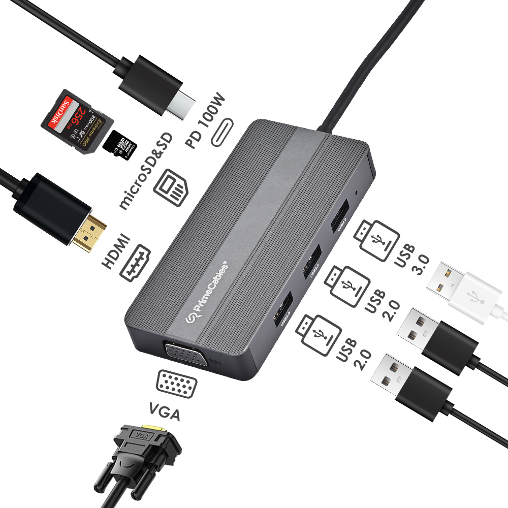 8 in 1 USB-C Adapter with 4K@60HZ HDMI, PD, 2 USB 2.0, USB 3.0, VGA, SD ...