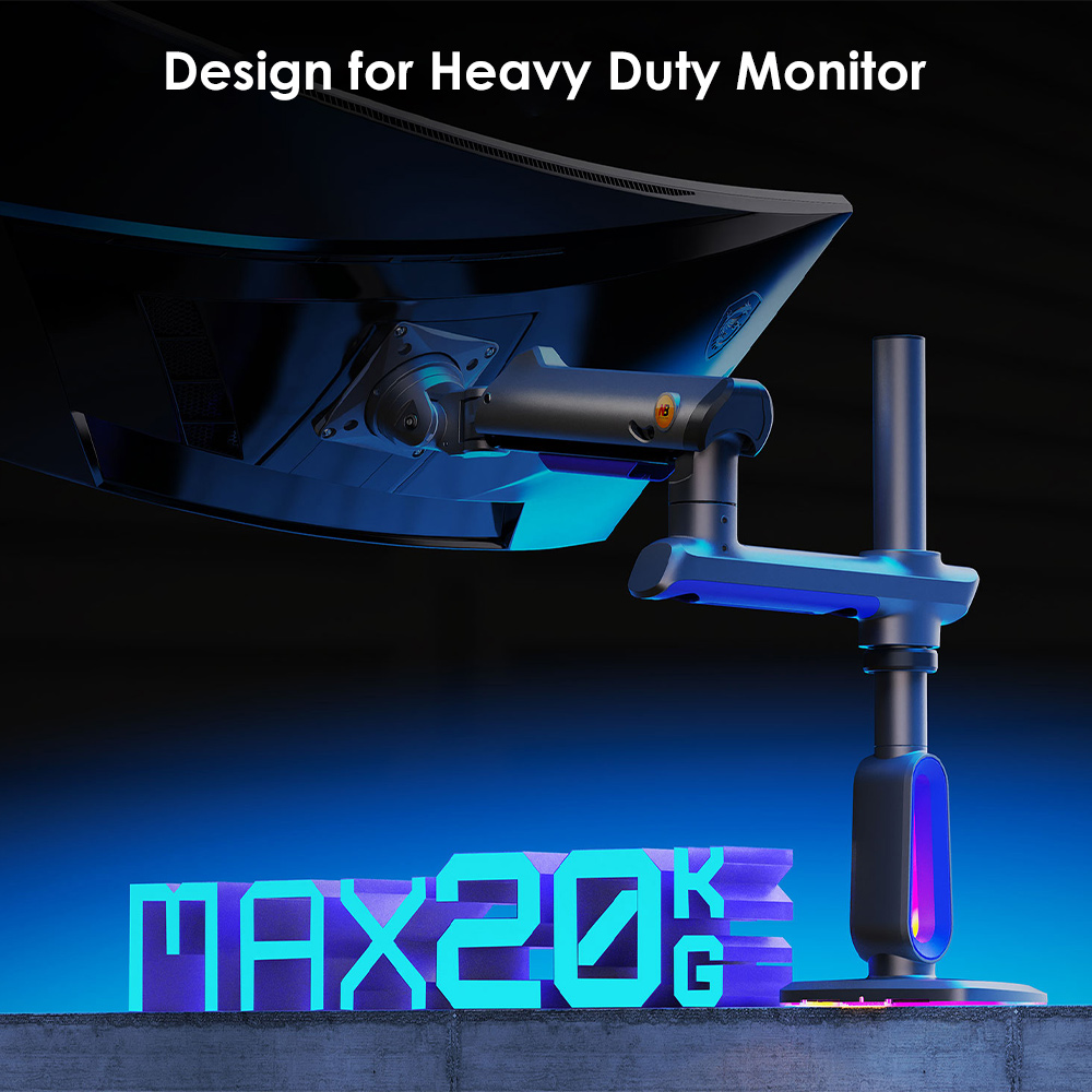 Single Gaming Monitor Desk Mount with RGB Light 32''-60'' Monitor - 4.4 ...