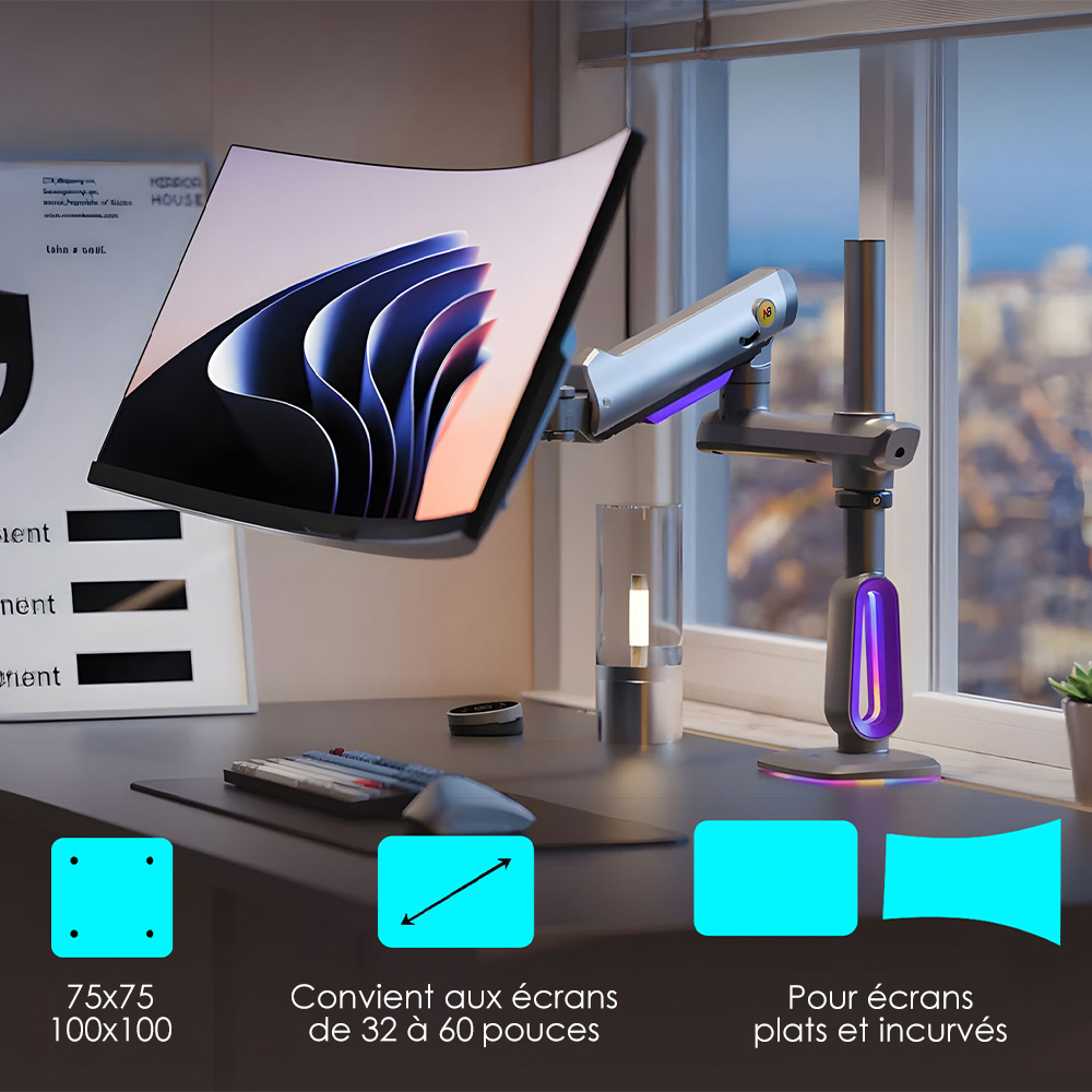 Support de bureau gaming RGB pour moniteur unique de 32″ à 60″ - NB