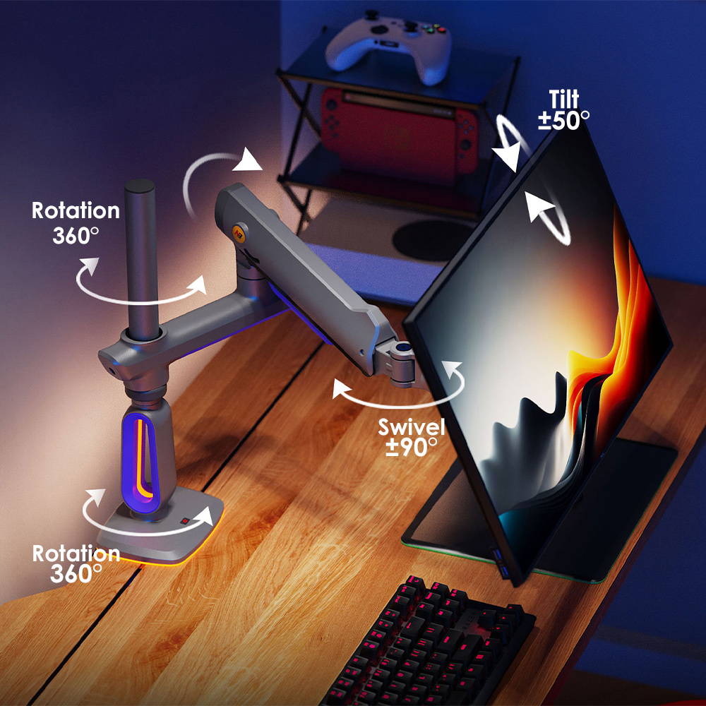 Single Gaming Monitor Desk Mount with RGB Light 32''-60'' Monitor - 4.4 ...