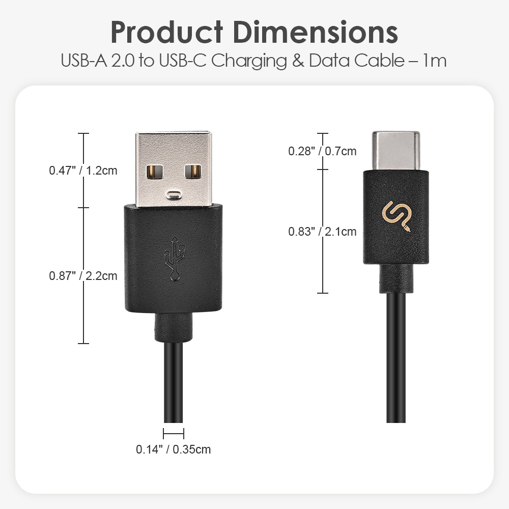 USB-A 2.0 to USB-C Charging & Data Cable, 1M - PrimeCables®