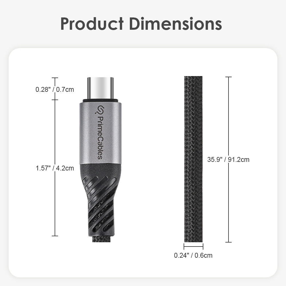 3ft USB4 Type-C to C Cable – 80Gbps Speed – PrimeCables