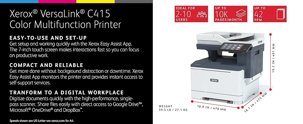 Xerox VersaLink C415/DN Wireless Color Multifunction Laser Printer with ...
