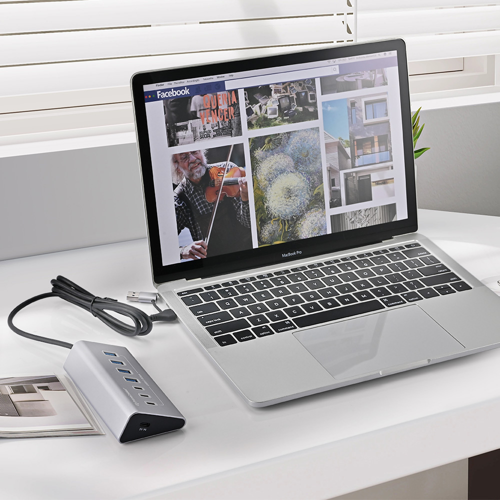 Concentrateur USB en aluminium à 7 ports avec 5 Gbps, 3 ports USB-C et ...