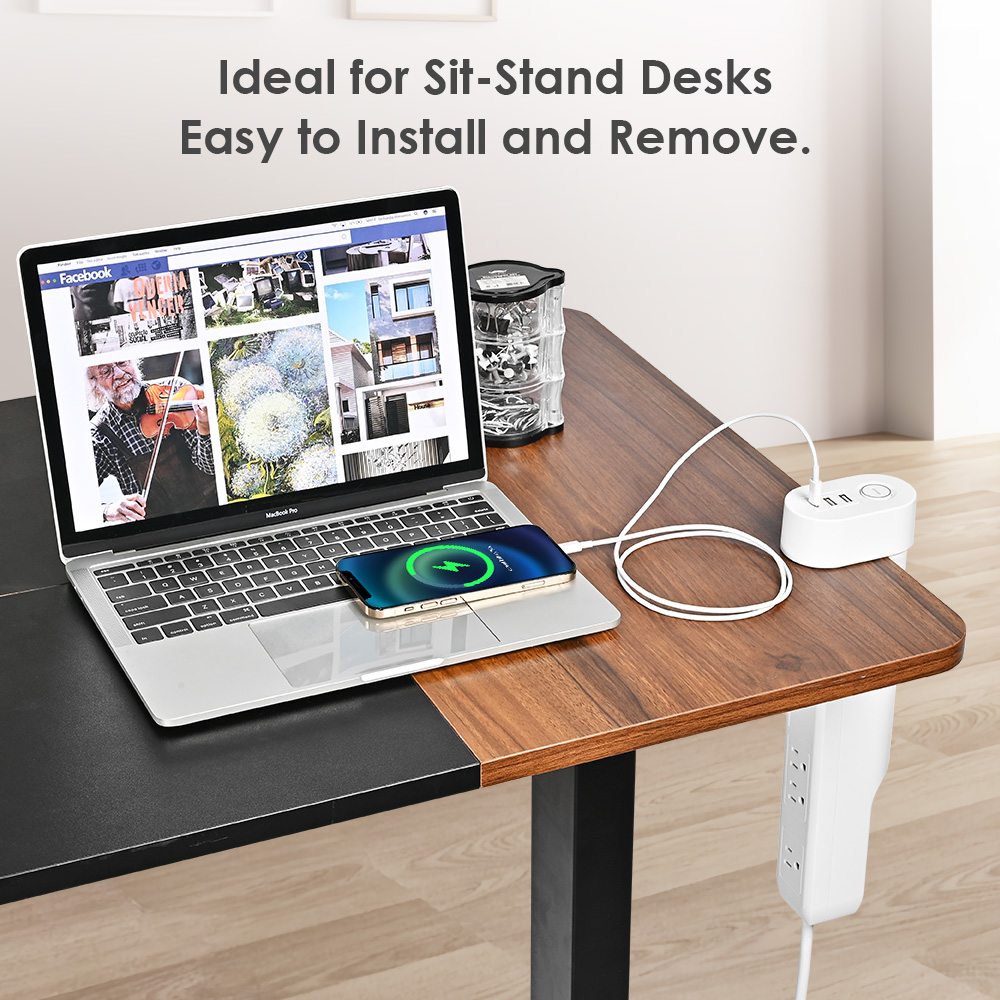 Desk Clamp 3-Outlet Power Strip 1020J Surge Protector with 1 USB-C & 2 ...