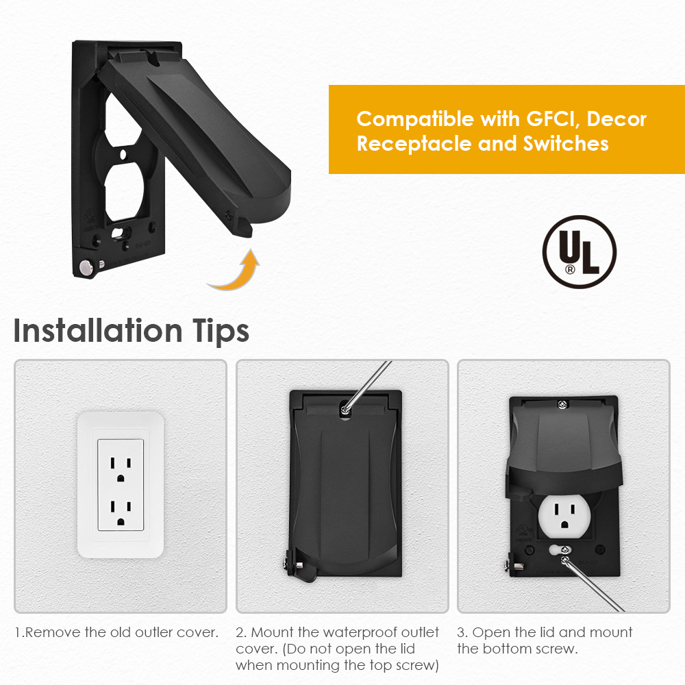 Heavy Duty Single Gang Outdoor Outlet Cover Weatherproof Enclosure, cUL ...