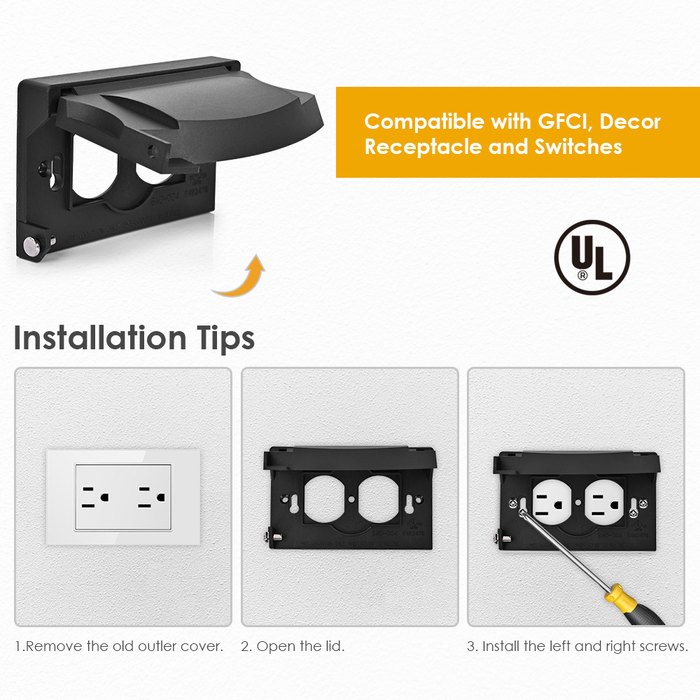 Heavy Duty Single Gang Outdoor Outlet Cover Weatherproof Enclosure, cUL ...