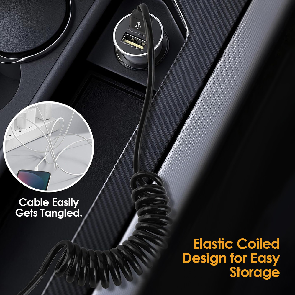 USB2.0 USB-A to Type-C Cables with Retractable Spring Cable, 6Ft ...