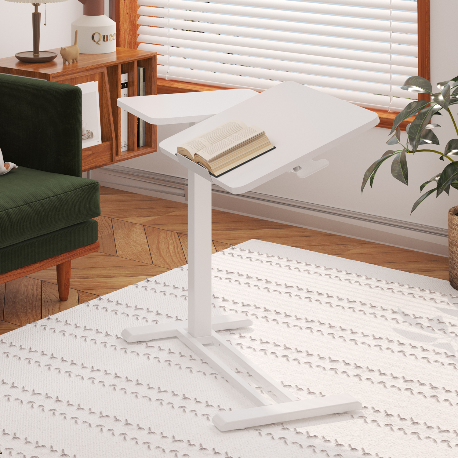 Mobile Side Table with Semi-Flip Tabletop Height and Angle Adjustable ...