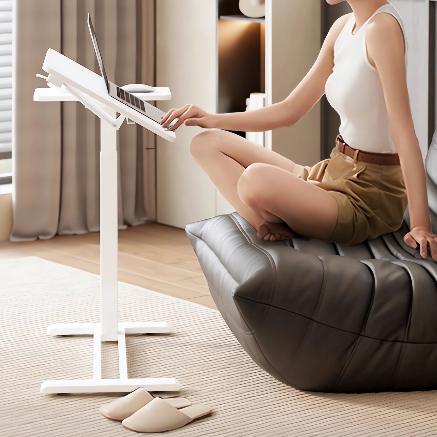 Mobile Side Table with Semi-Flip Tabletop Height and Angle Adjustable ...