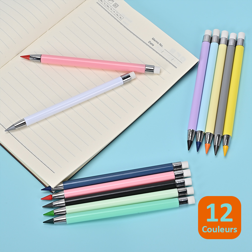 Crayon sans encre en plastique effaçable, stylo éternel et durable, 12 ...