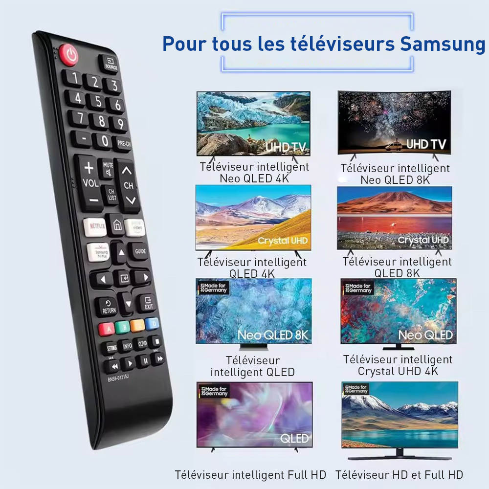 Télécommande universelle pour téléviseur Samsung avec boutons Netflix ...