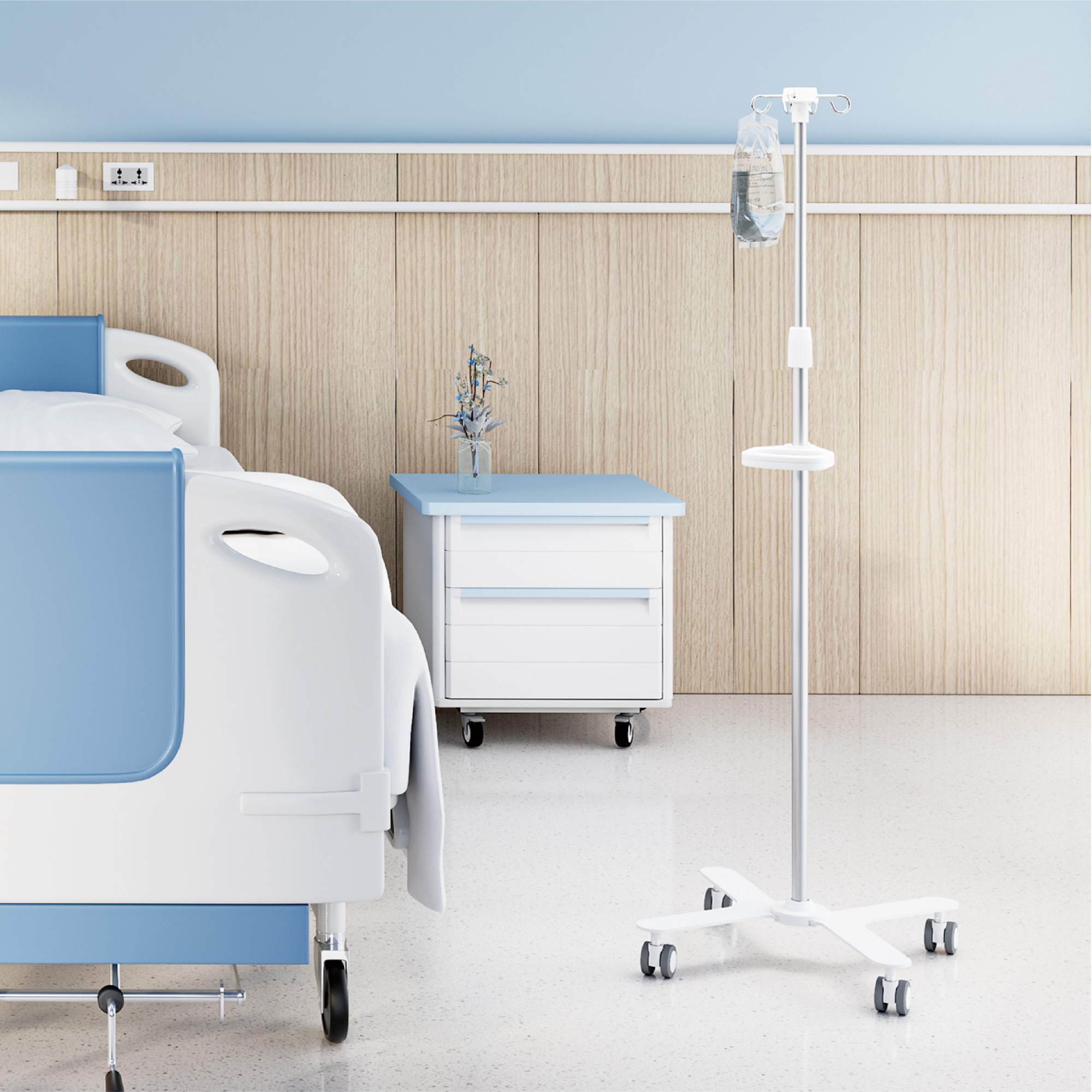 Medical Cart Height Adjustable IV Pole with Casters, 4 Hooks & Pulling ...