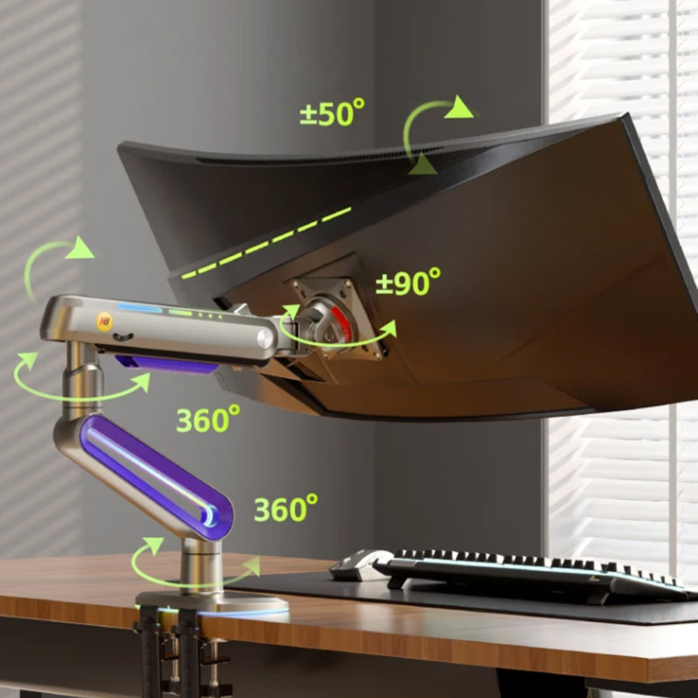Single Gaming Monitor Desk Mount with RGB Light 32''-60'' Monitor - 4.4 ...