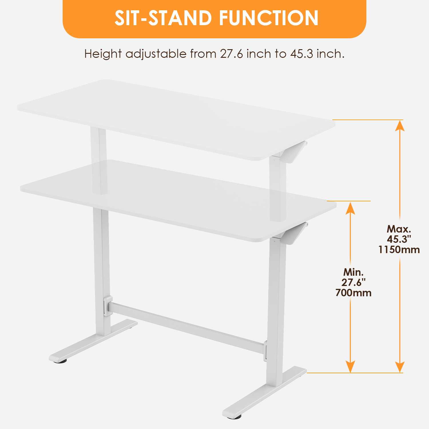 Gas-Spring Sit-Stand One-Piece Mobile Table, 20kg Capacity, 47.2 x 23 ...