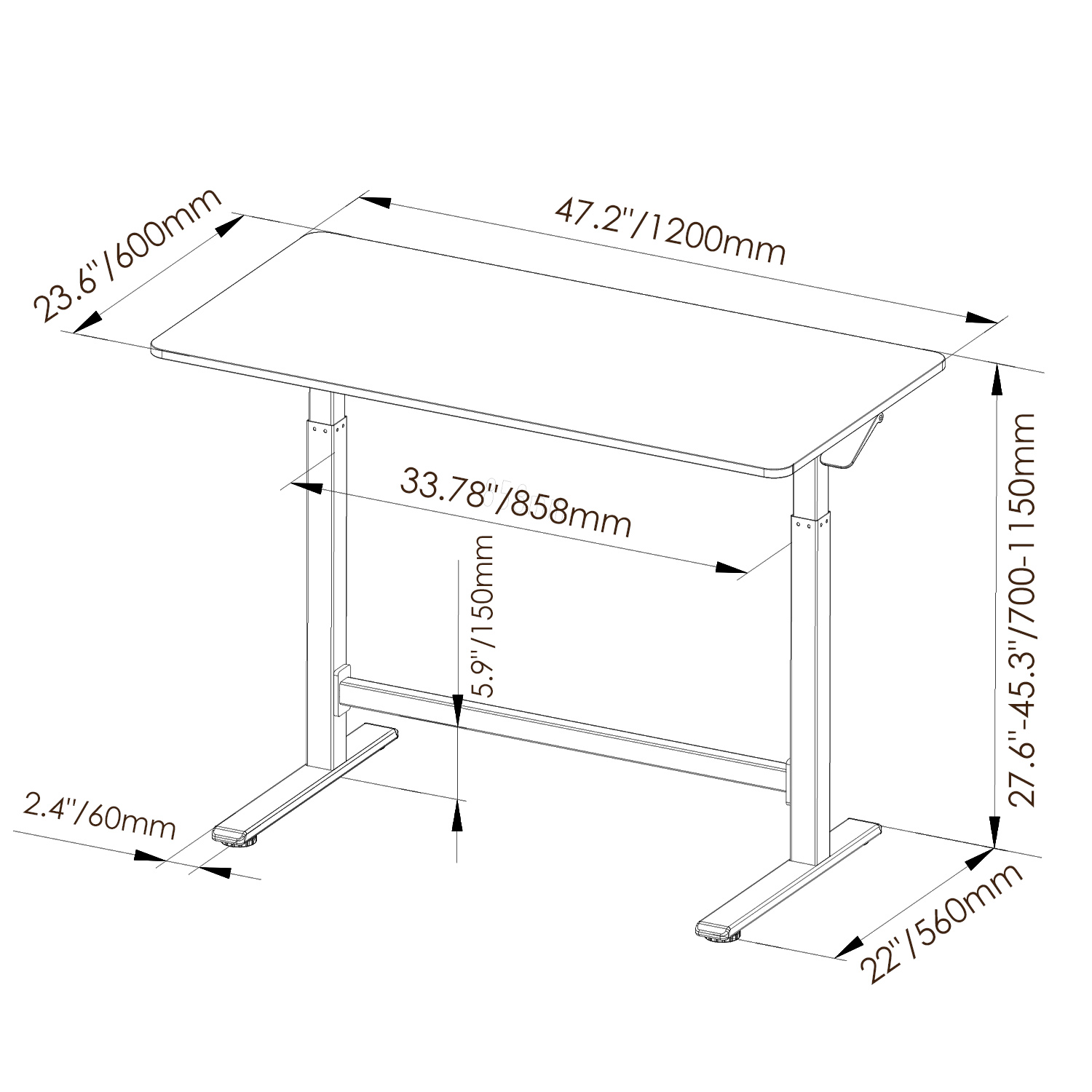 Gas-Spring Sit-Stand One-Piece Mobile Table, 20kg Capacity, 47.2 x 23 ...